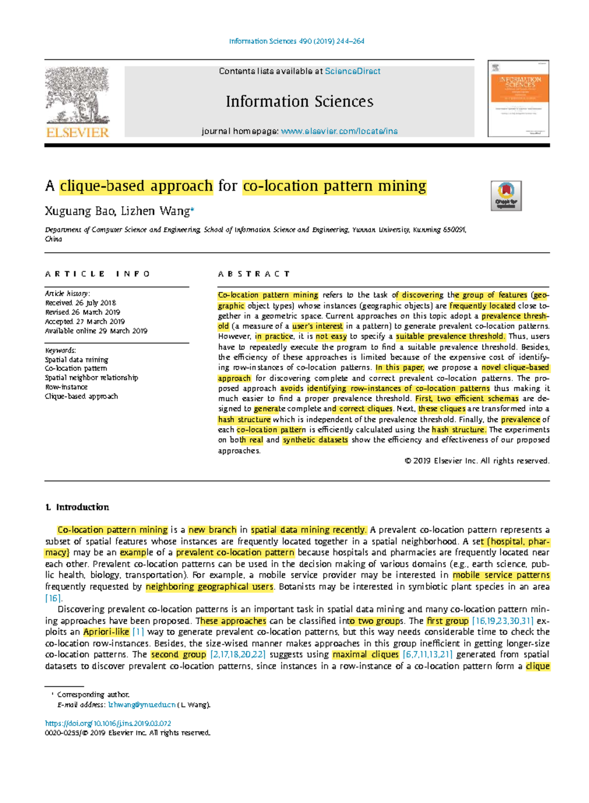 Information Sciences 490 (2019) - Clique-Based Approach for Efficient Pattern - Studocu