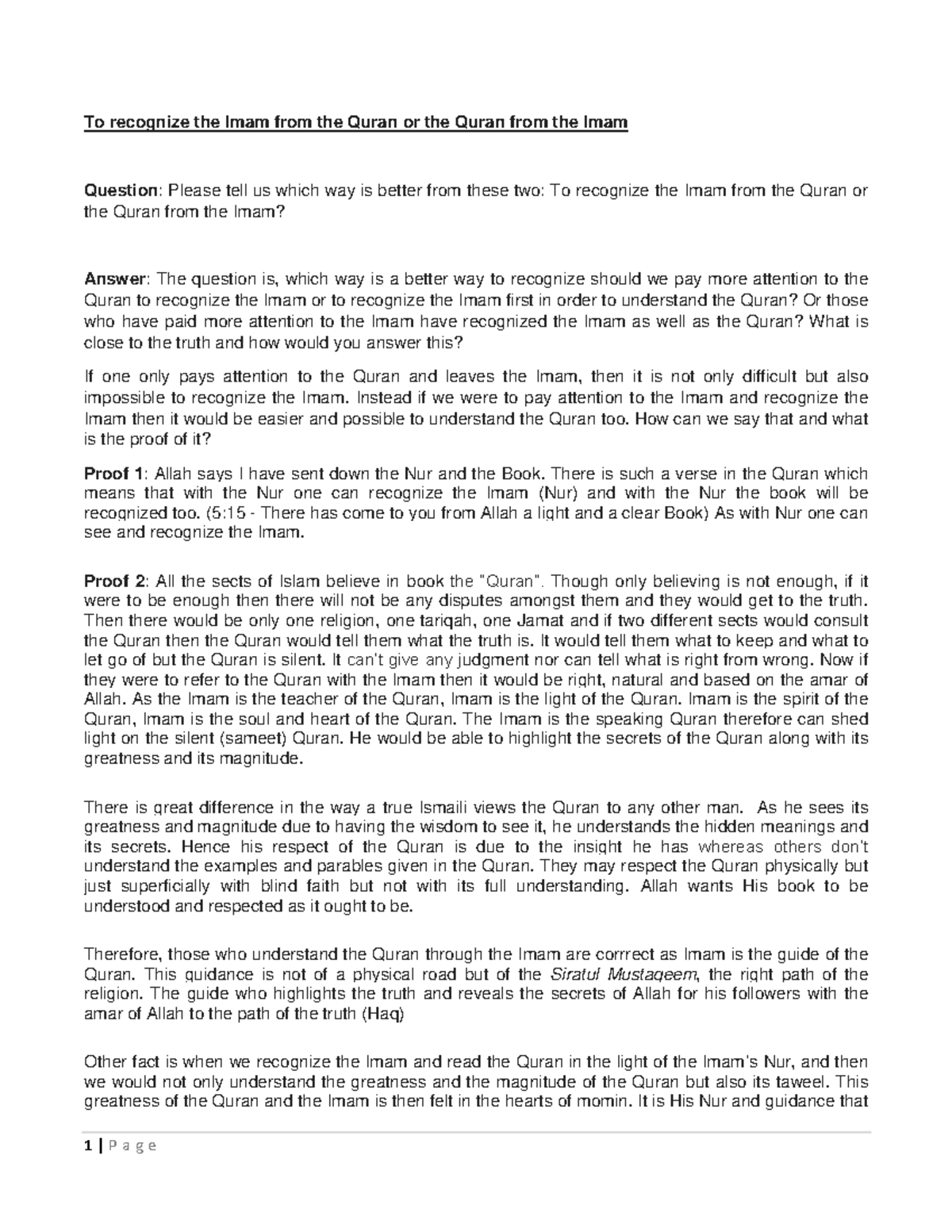 Recognizing the Imam through the Quran: A Comparative Study - Studocu