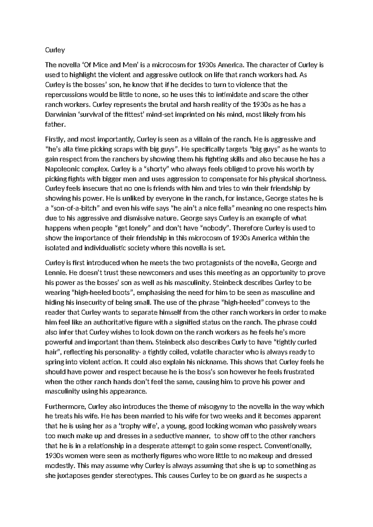 Curley and His Role in 'Of Mice and Men': An Analysis for Edexcel IGCSE ...