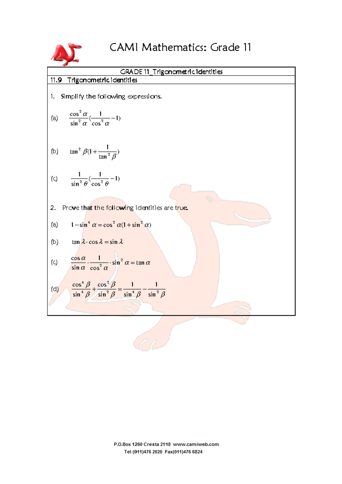 Grade 11 Trigonometric Identities and Simplifications Notes - Studocu