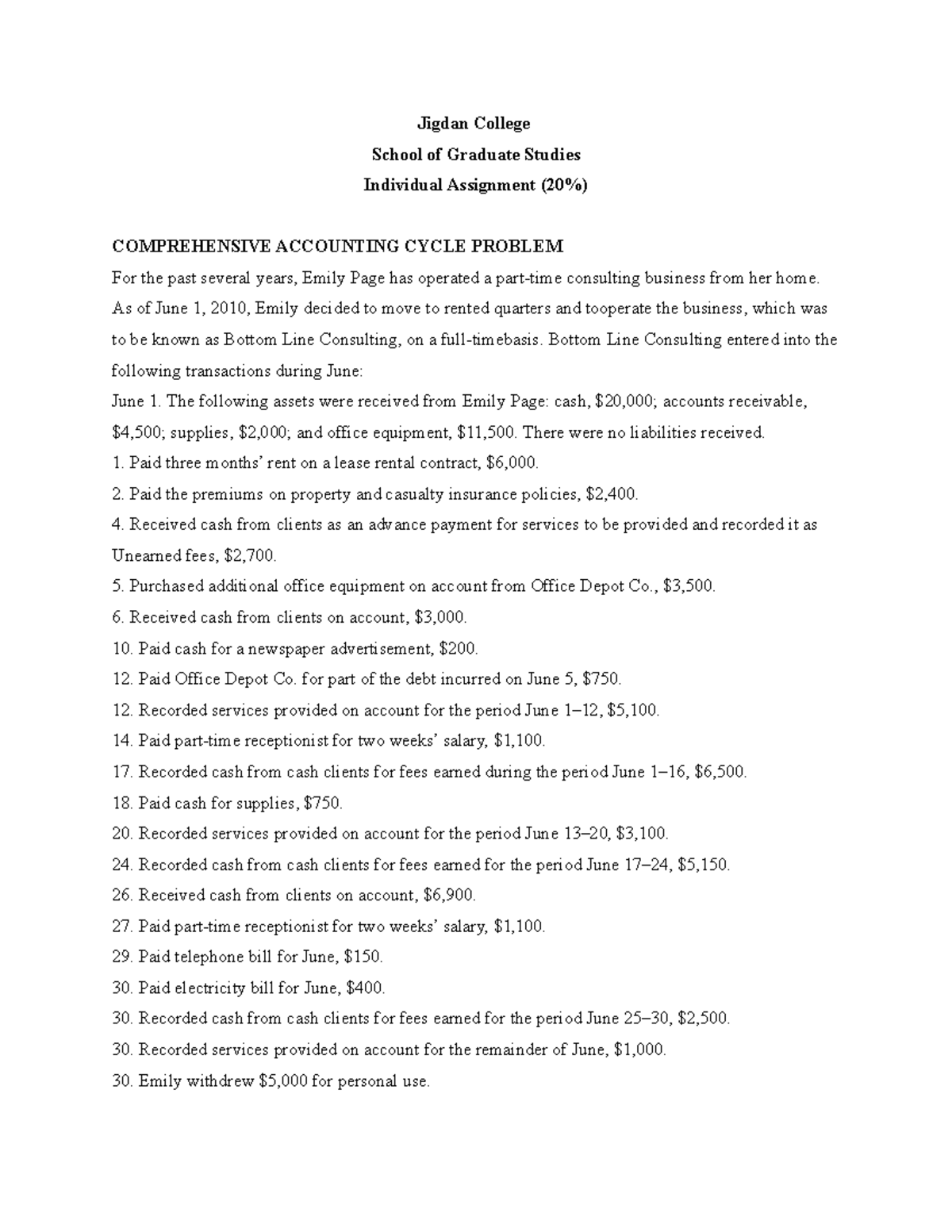 Individual Assignment I: Comprehensive Accounting Cycle Analysis - Studocu