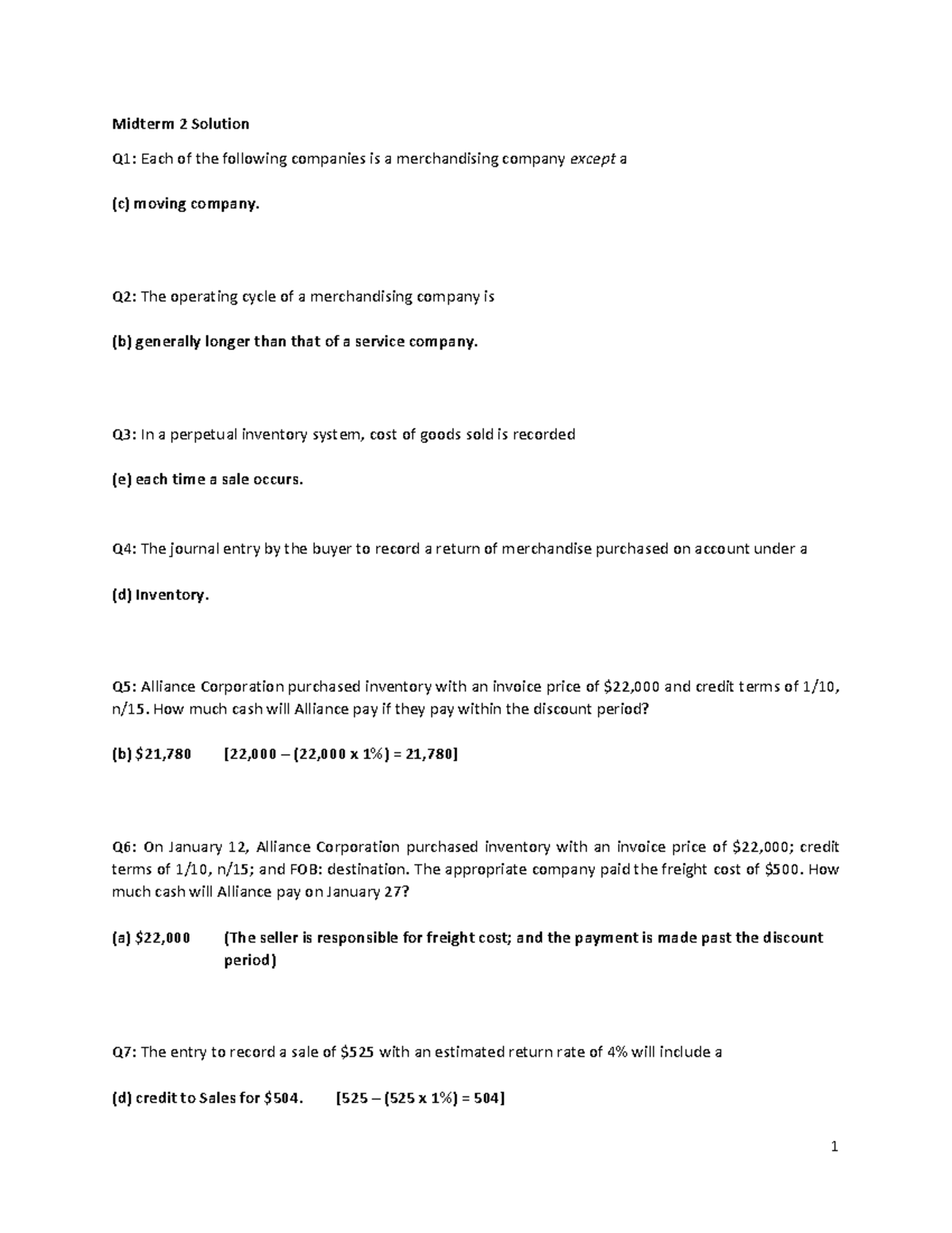 Midterm 2 Solutions - Acct 1220 Exam Insights and Answers - Studocu