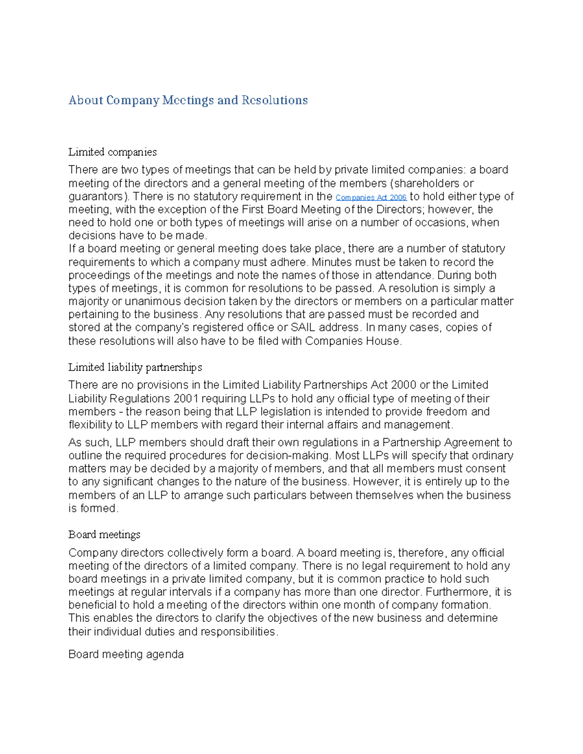Company Meetings & Resolutions: Key Procedures & Requirements - Studocu