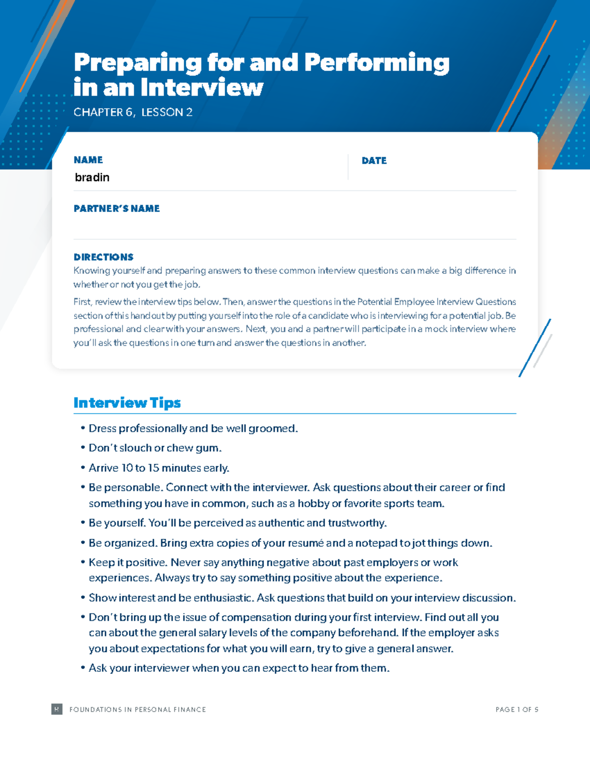 Act ch06 l02 Interview Preparation - Ramsey Math Class Notes - Studocu