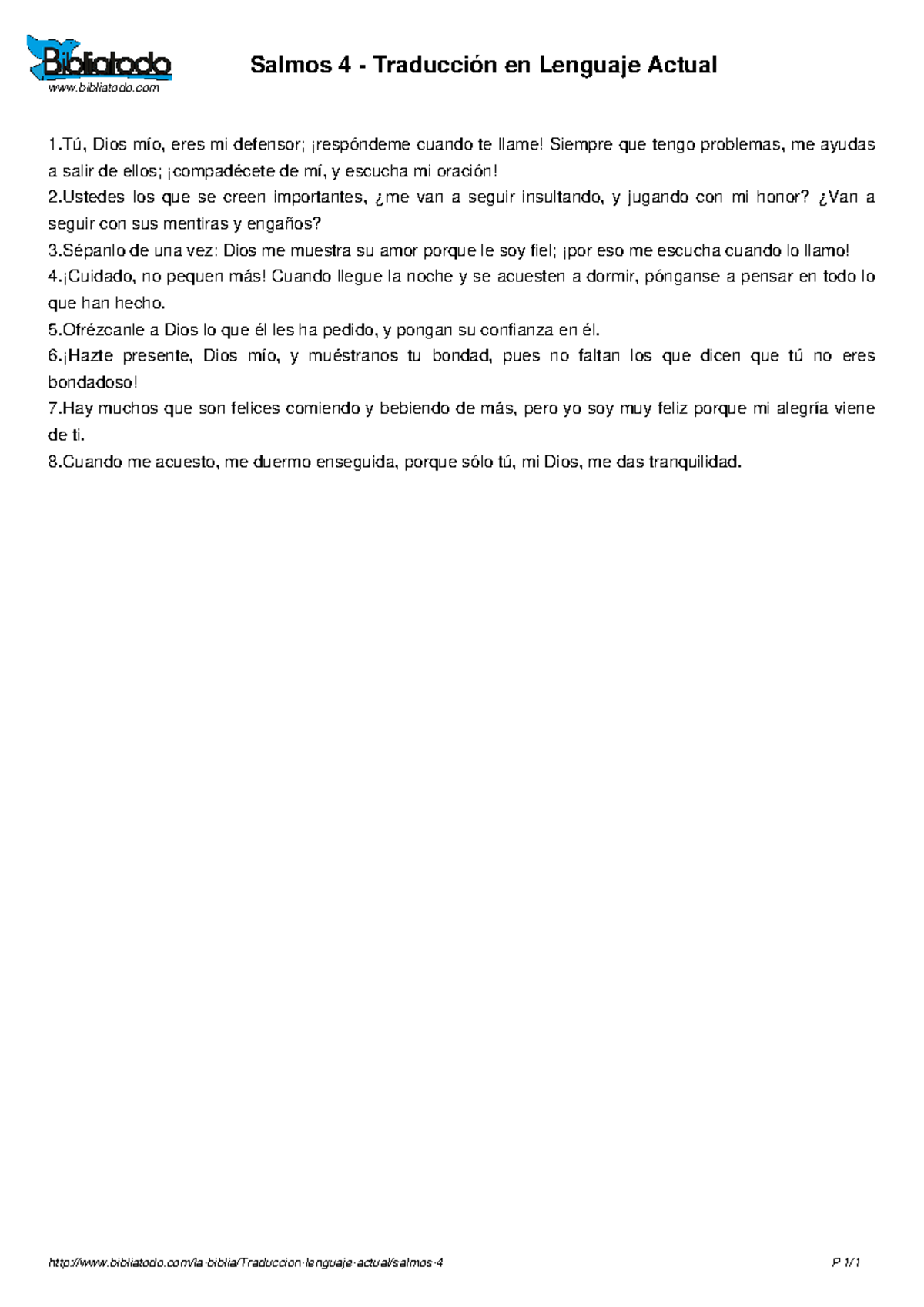 Salmo 4 - Traducción en Lenguaje Actual (Religión) - Studocu
