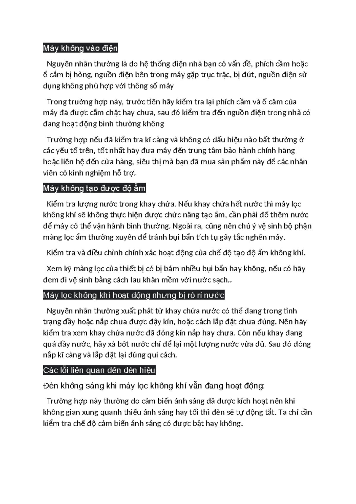 Các lỗi và cách xử lý máy lọc không khí - asdfghjkl - Studocu