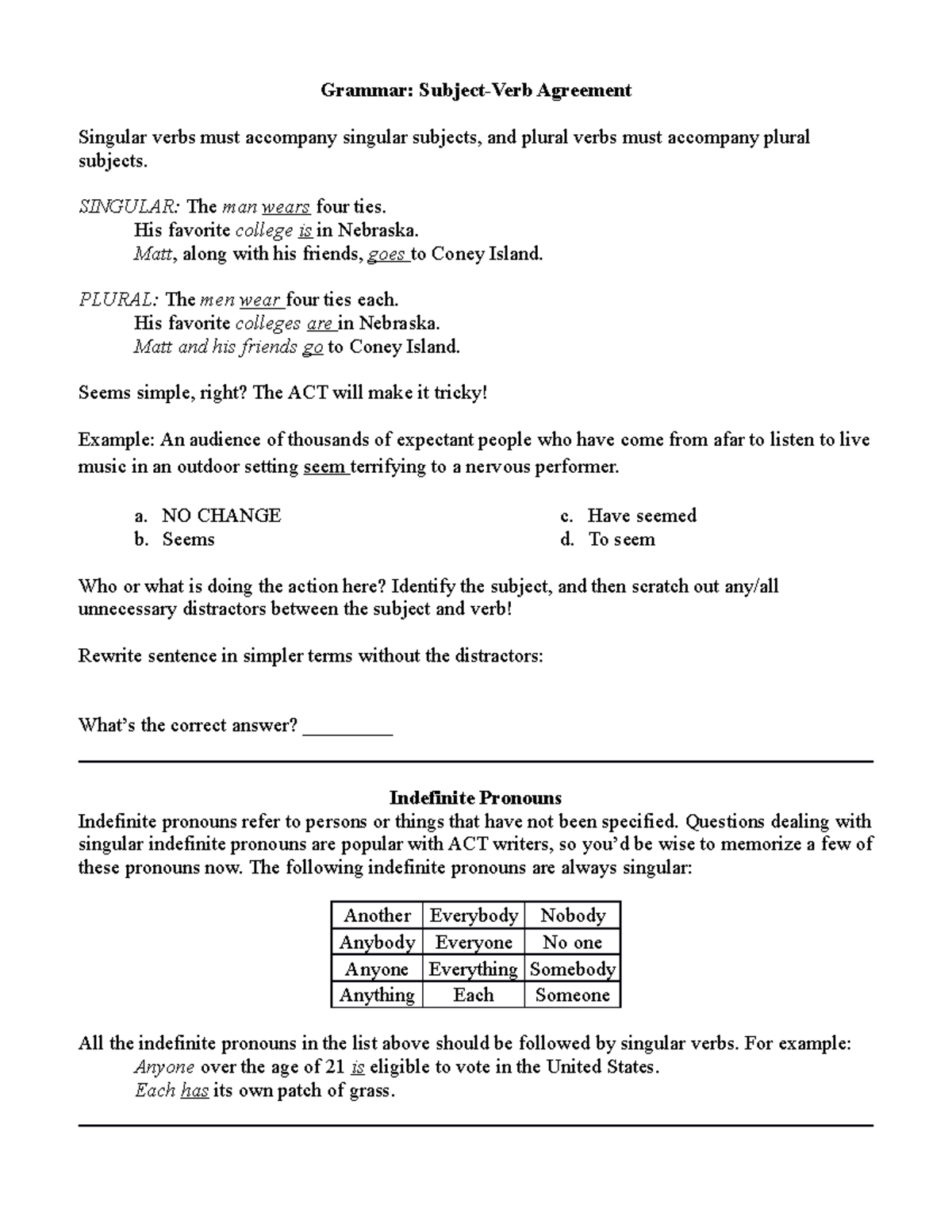 ENG 101: Subject-Verb Agreement Study Notes and Practice Exercises ...