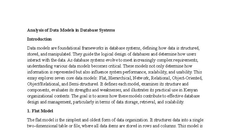 Analysis of Data Models in Database Systems (DBS 101) - Studocu
