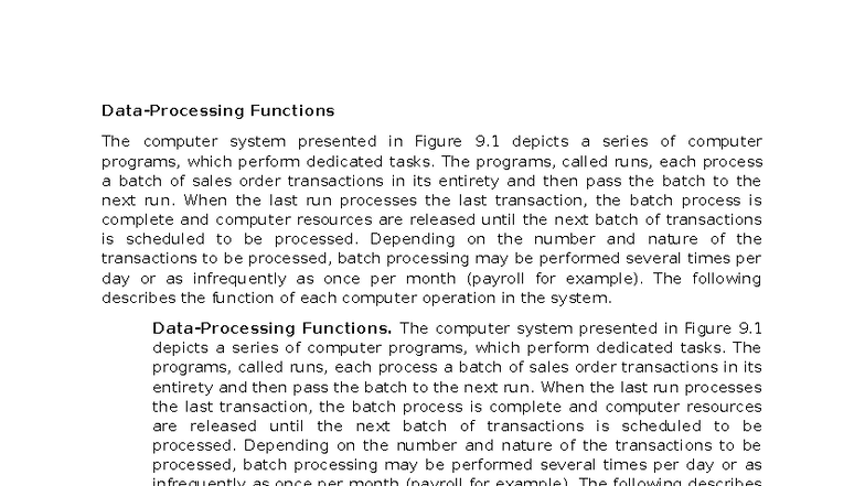CIS 101: Functions of Batch Processing in Computer Systems - Studocu