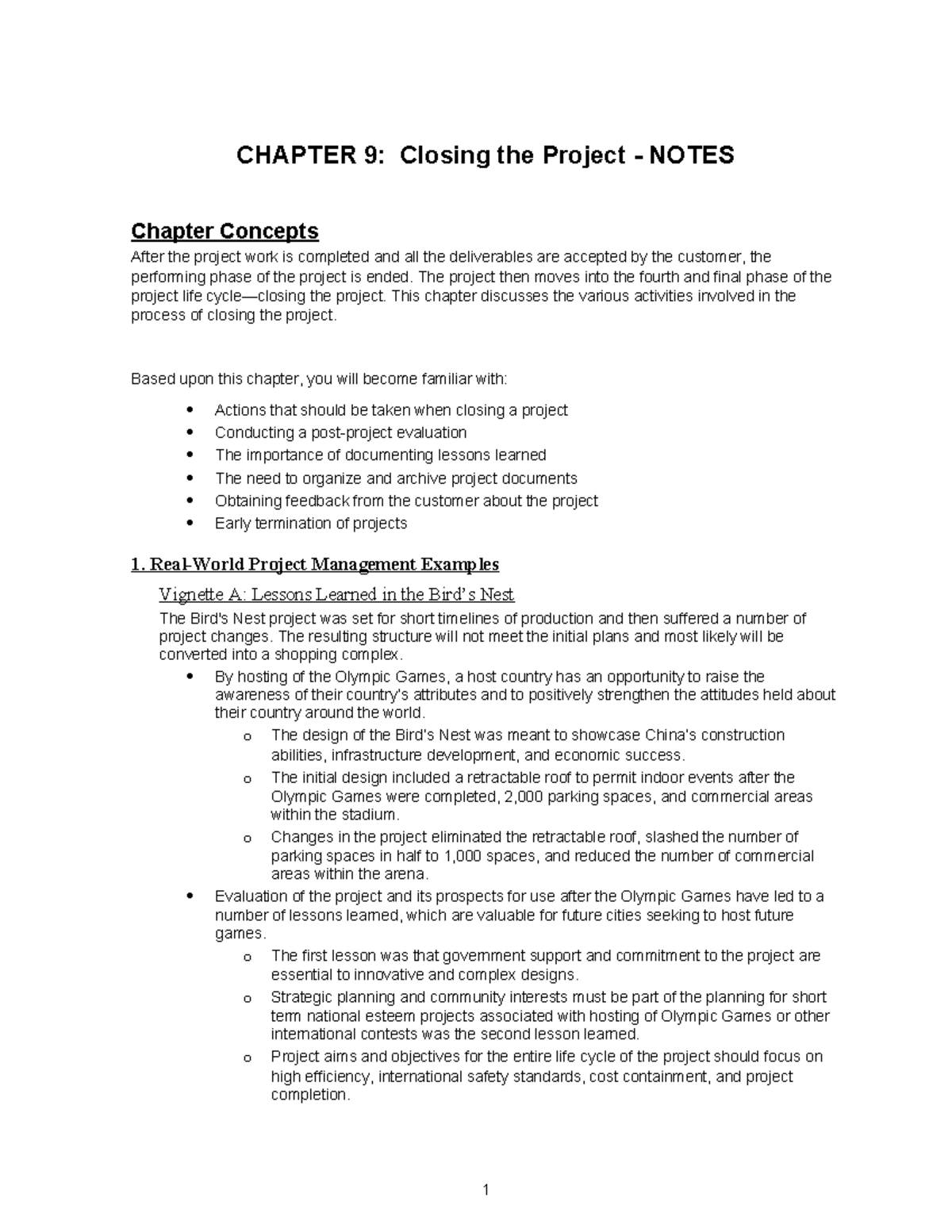 Chapter 9 Notes: Project Closing Strategies and Lessons Learned - Studocu