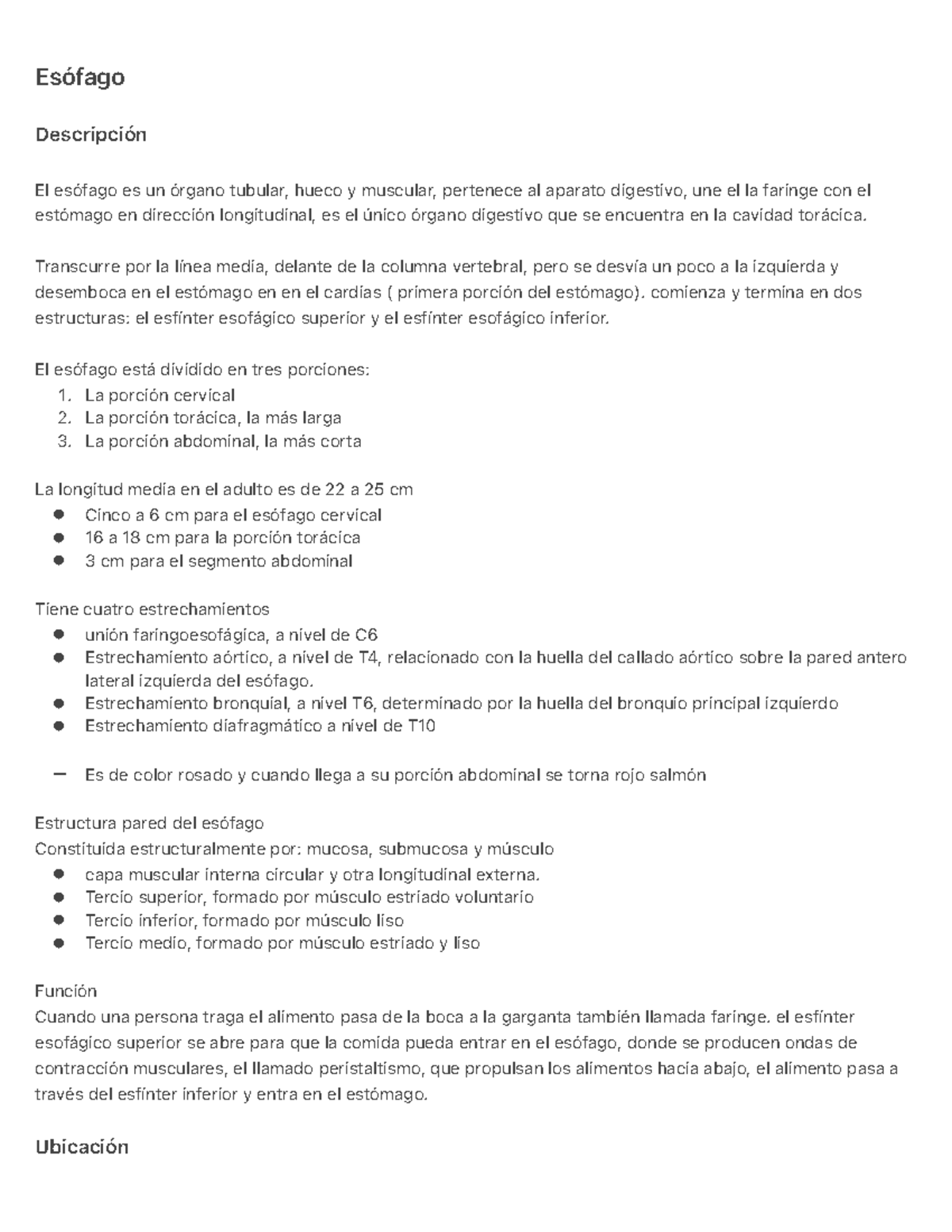Resumen del Esófago: Estructura, Función y Relaciones Anatómicas - Studocu