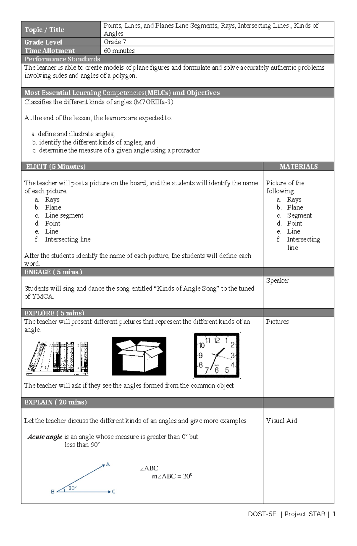 7th Grade Lesson on Classifying Different Types of Angles (M7GEIIIa-3 ...