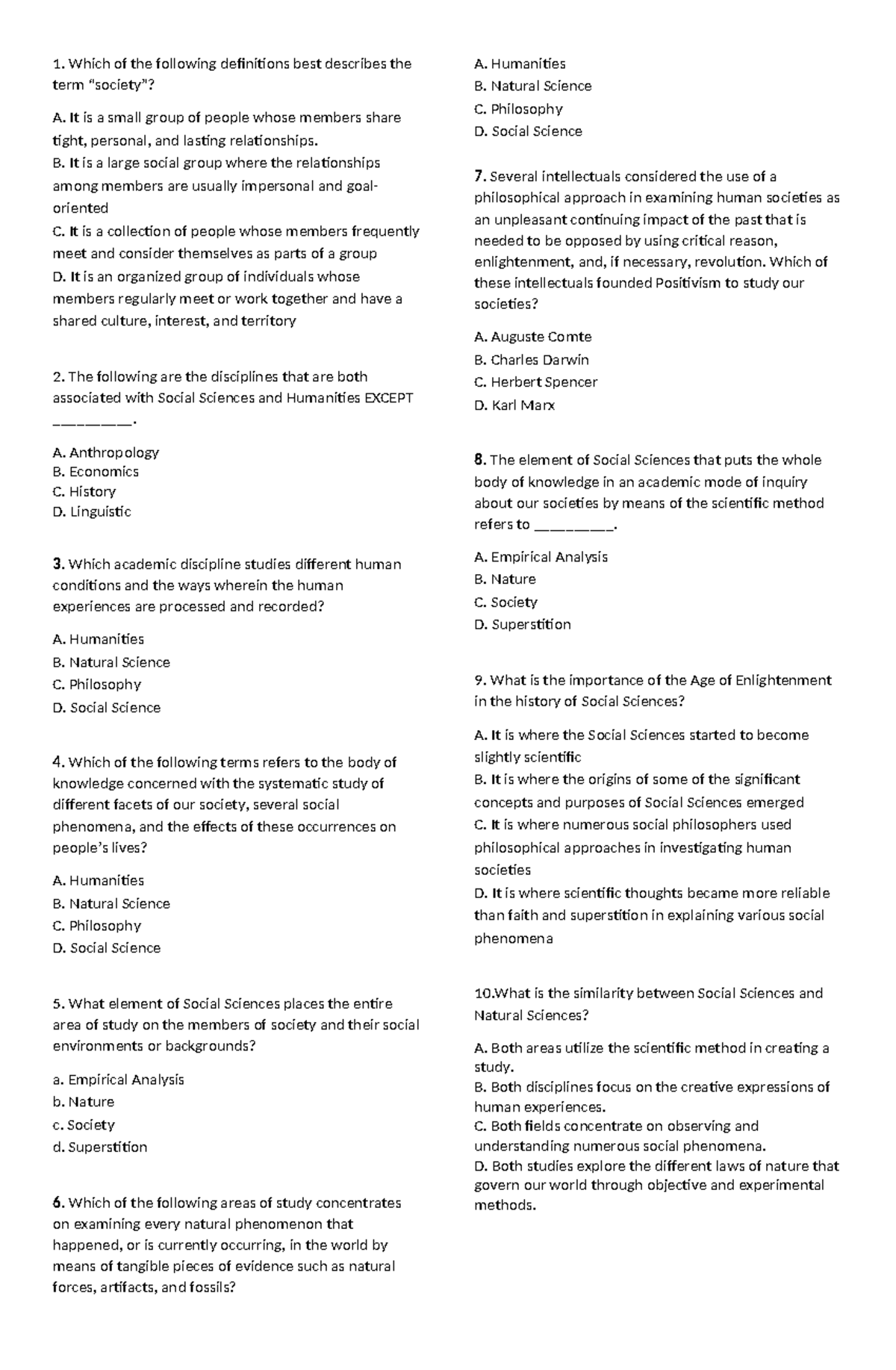 DISS Pre-Test Review: Concepts in Social Sciences and Research - Studocu