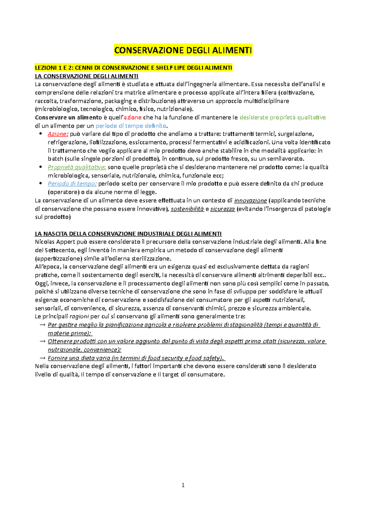 Conservazione e Shelf Life degli Alimenti: Lezioni 1 e 2 - Studocu