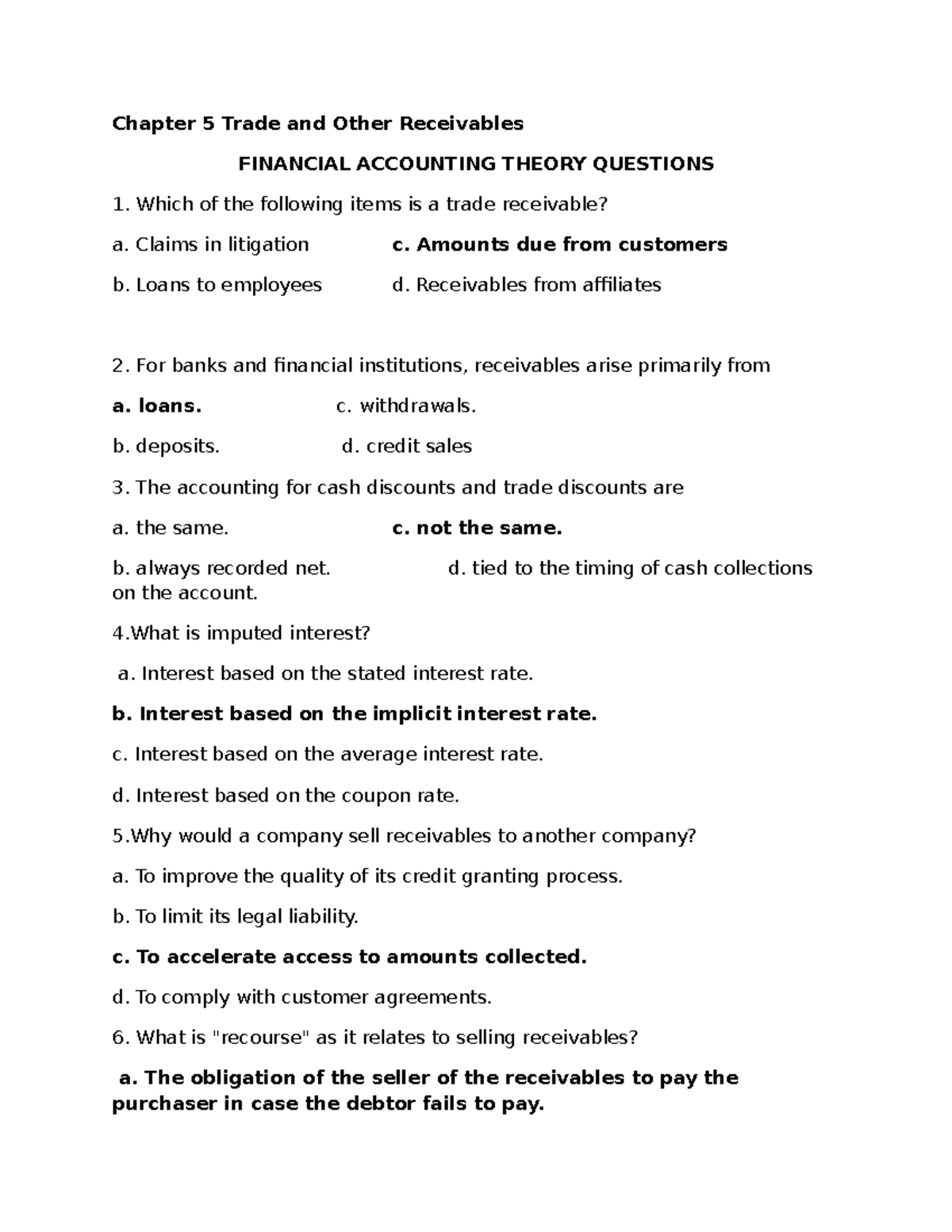 Chapter 5 Trade and Other Receivables-MCQs - Chapter 5 Trade and Other ...