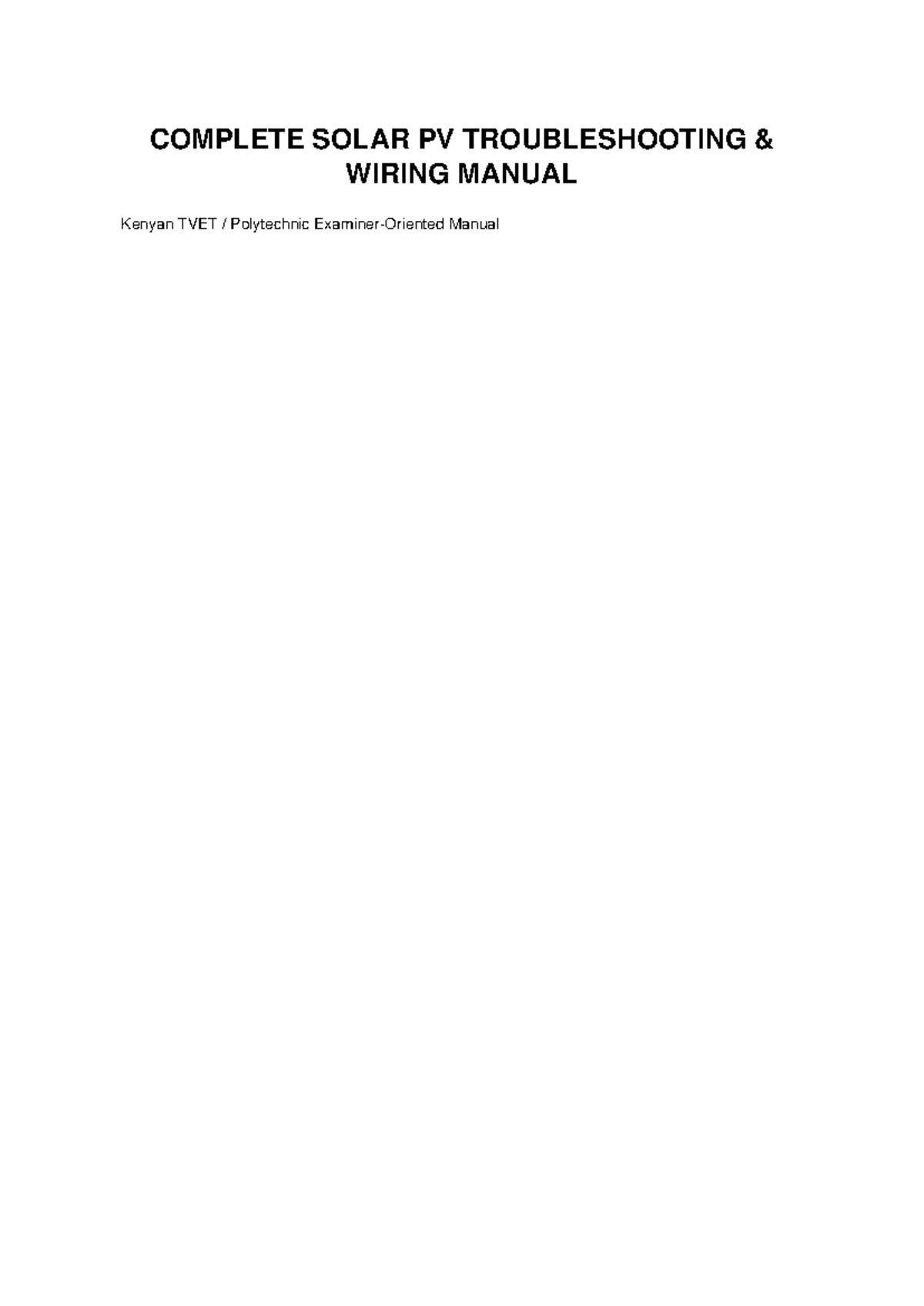 Complete Solar PV Troubleshooting Manual (Kenya TVET) - Studocu