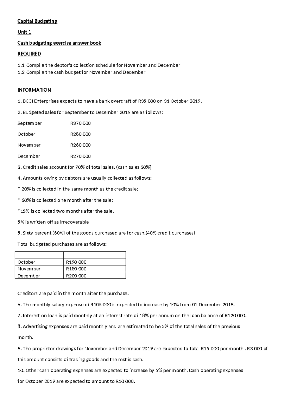 Capital Budgeting Module 1: Cash Budgeting Exercise Answers - Studocu