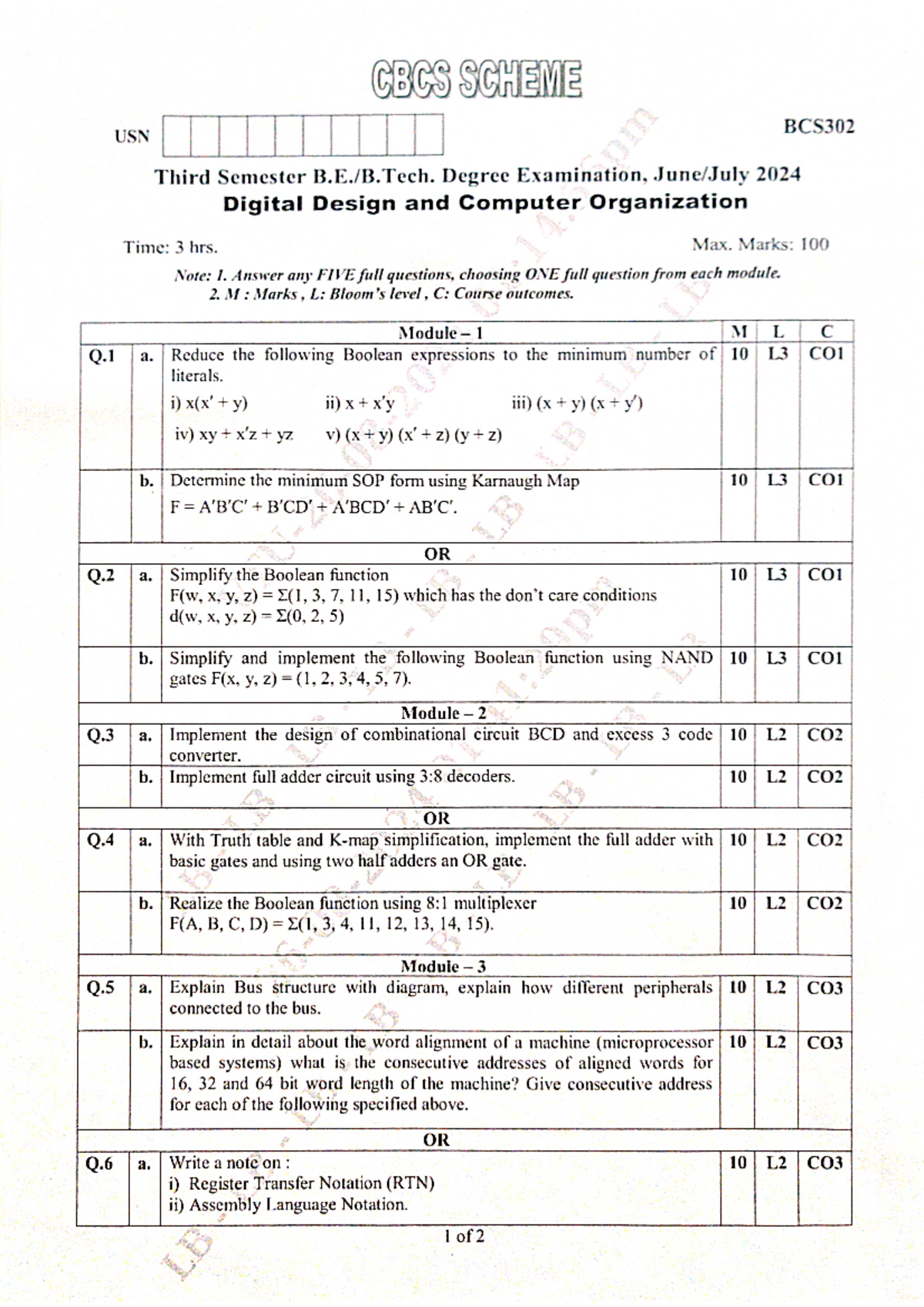DDCO qp1 - Digital Design & Computer Org. Exam Paper (VTU) 2024 - Studocu