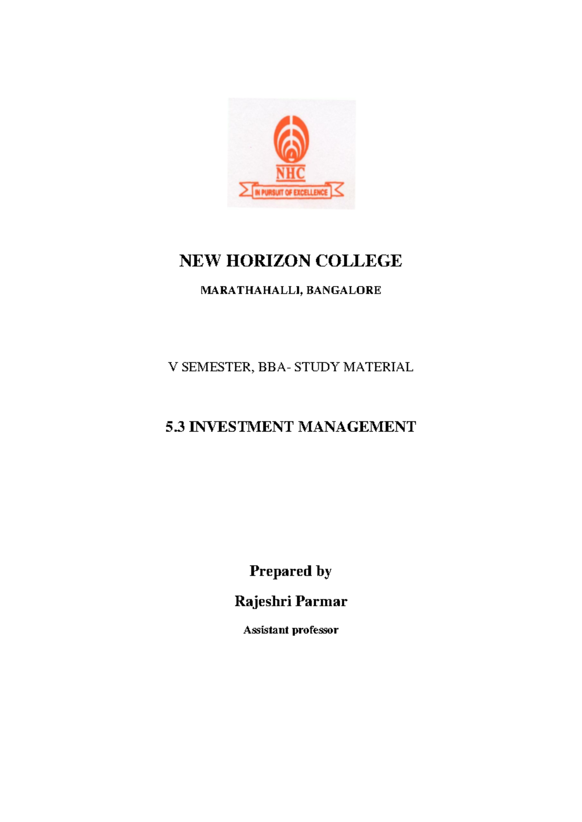 Investment Management Notes - BBA V Semester Study Material - Studocu