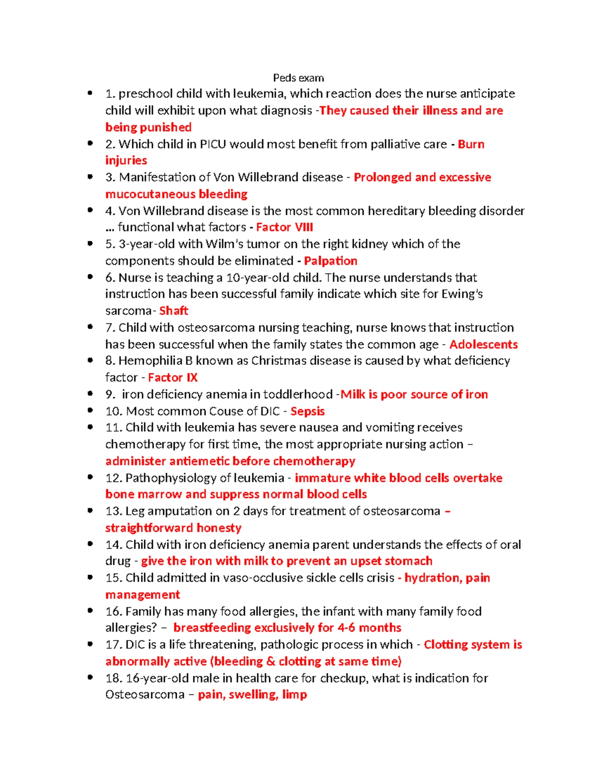 PEDS Final Exam Study Guide: Key Topics and Content Review - Studocu