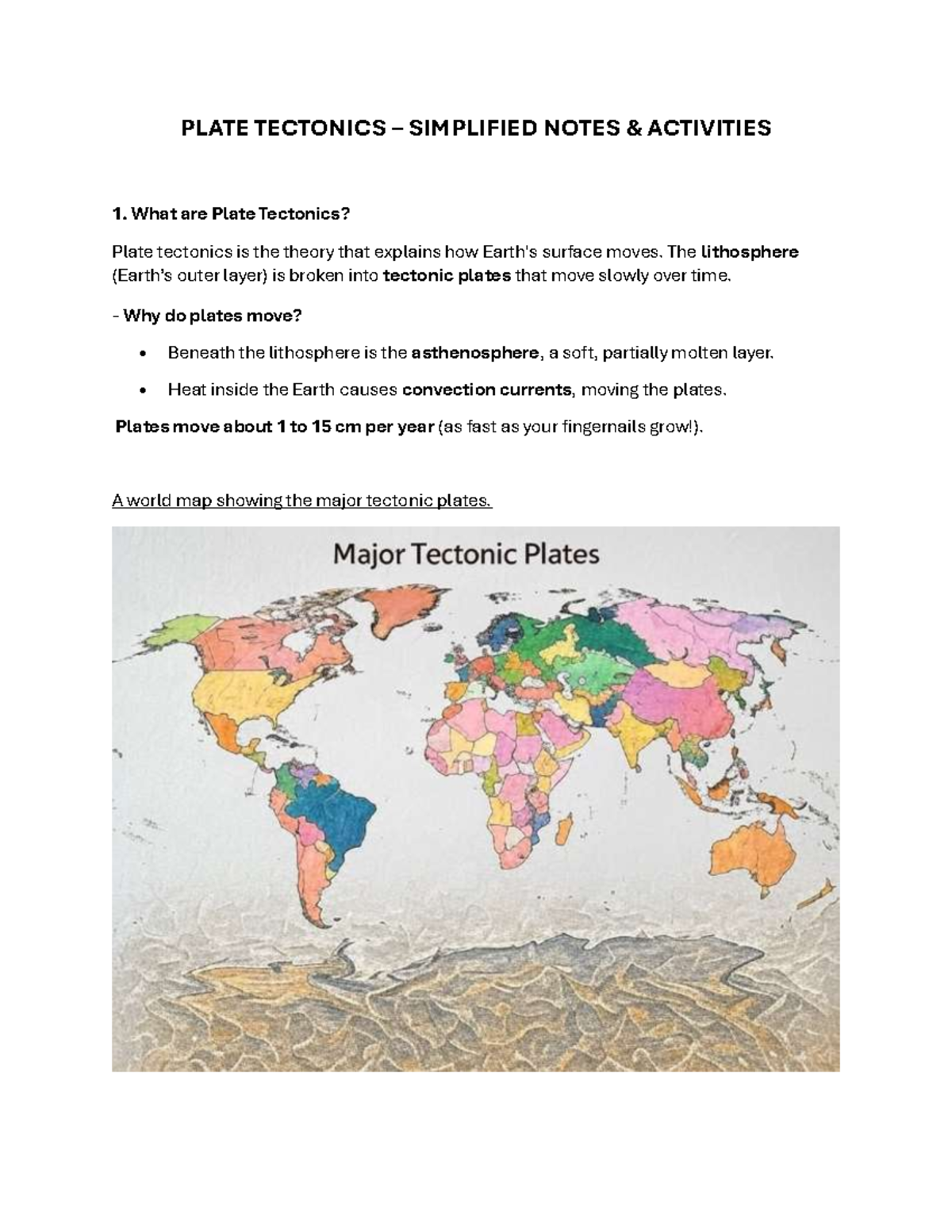 Plate Tectonics Lesson - PLATE TECTONICS – SIMPLIFIED NOTES ...