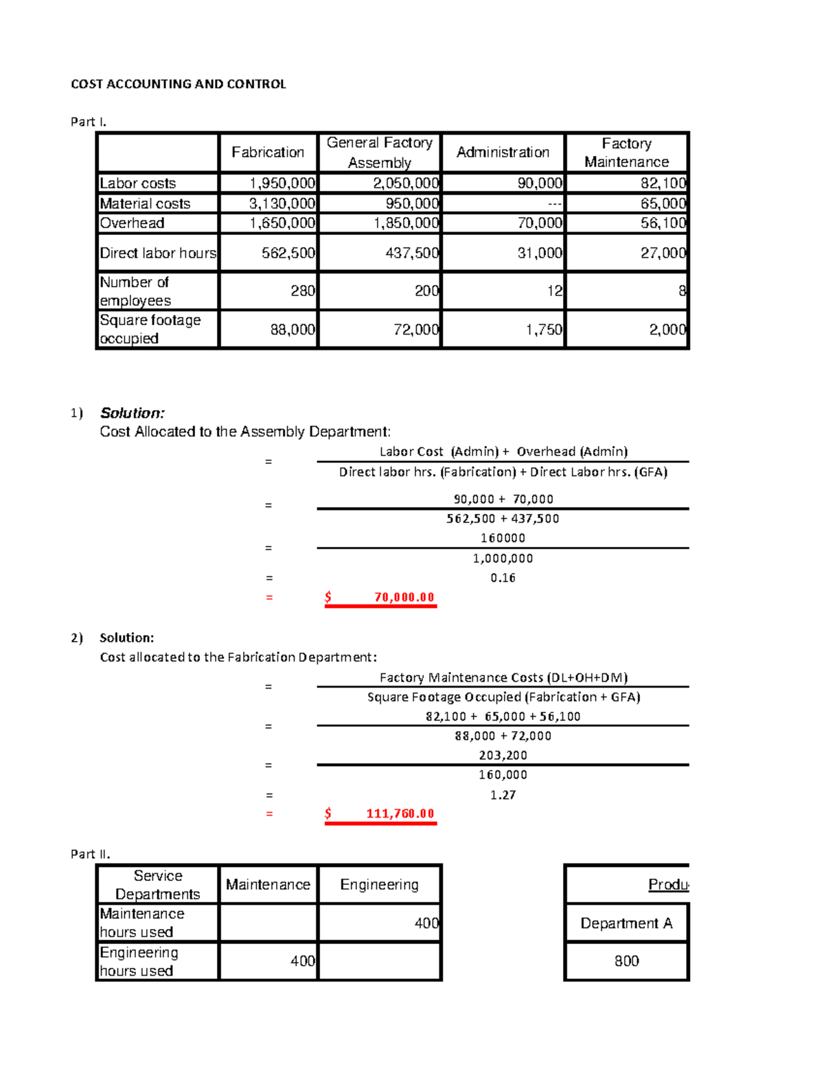 Module 5 - COST ACCOUNTING AND CONTROL Part I. General Factory Assembly ...
