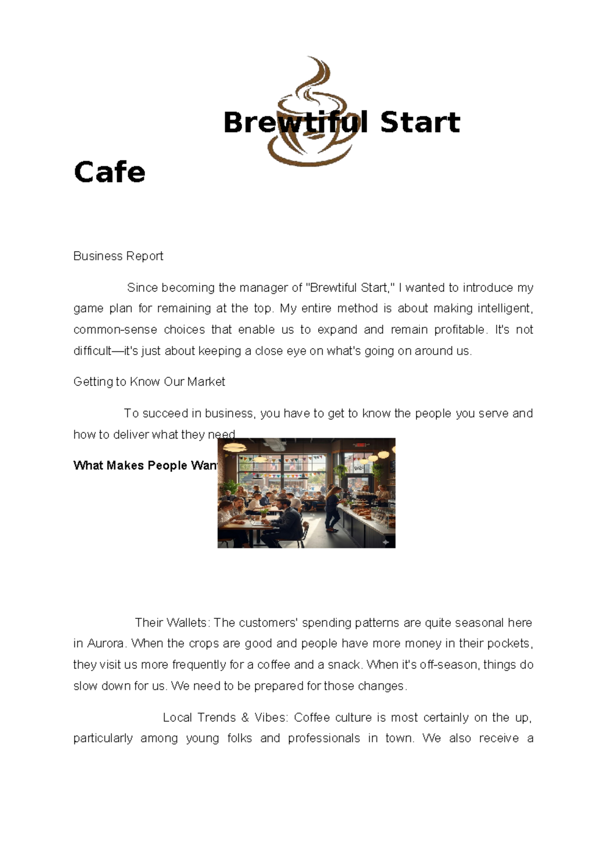 Brewtiful Start Cafe Business Report: Strategies for Success - Studocu
