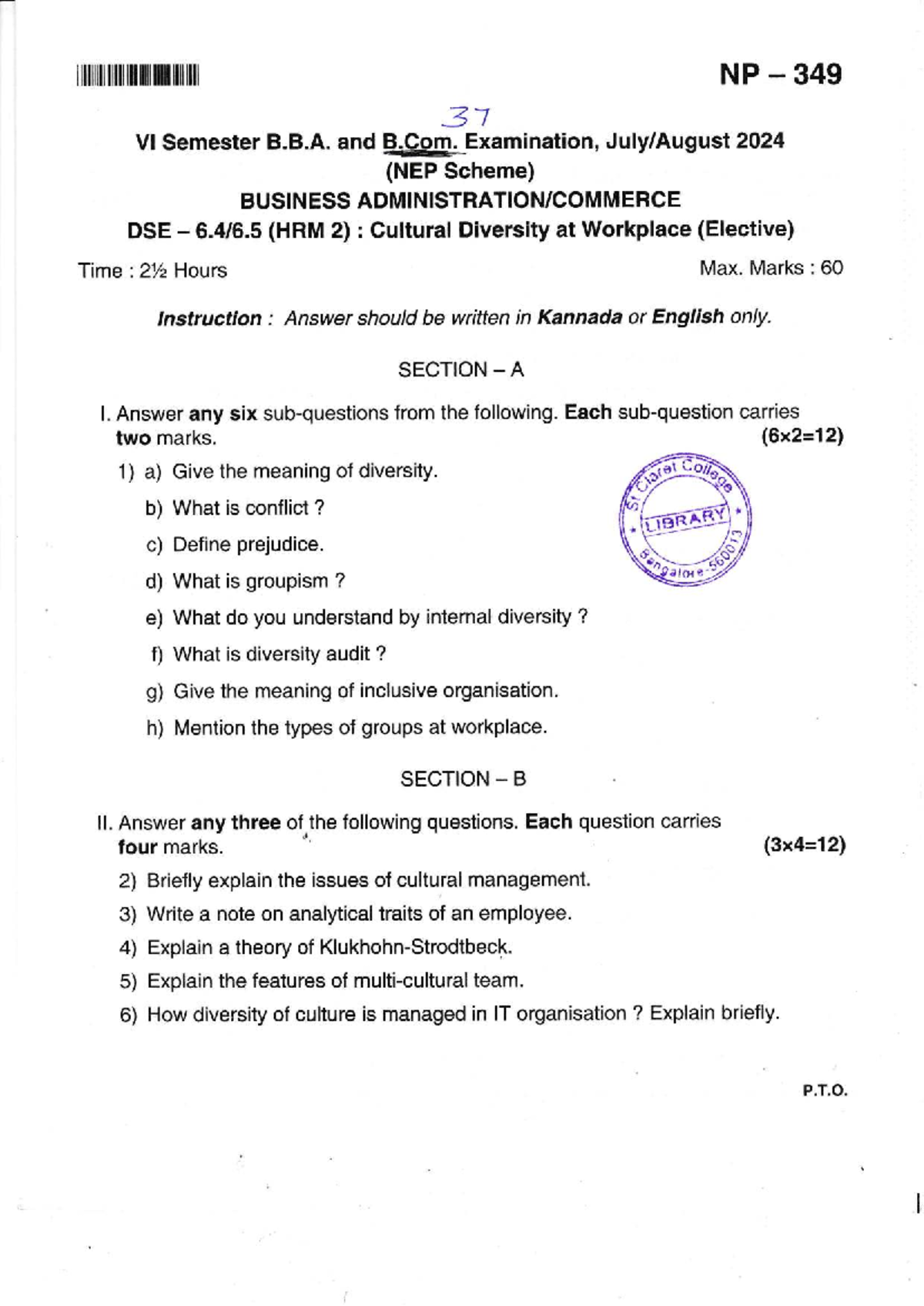 NP 349 31 B.B.A. Semester 1: Cultural Diversity at Workplace (HRM 2 ...