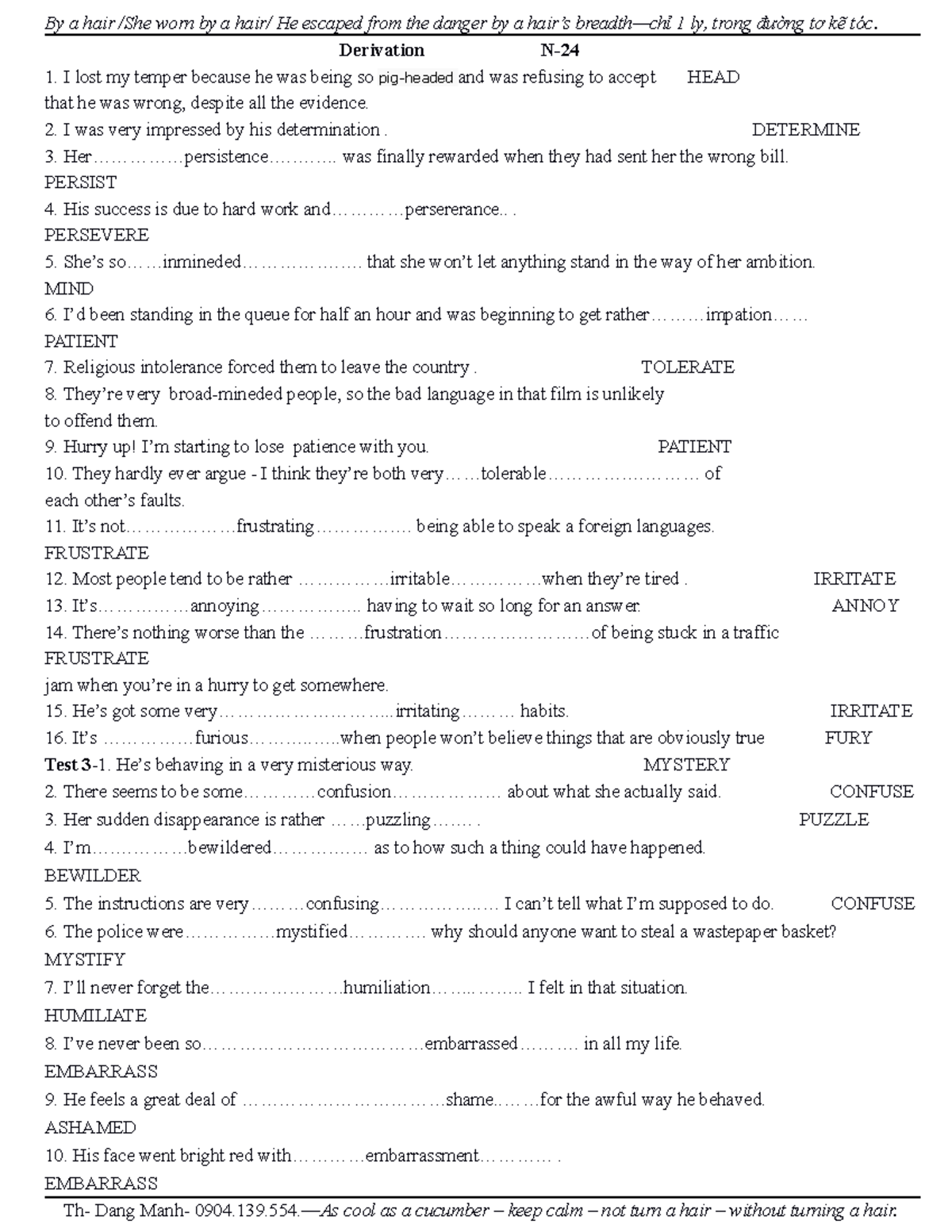 Derivation Exercises for Vocabulary Development - ENG 101 - Studocu