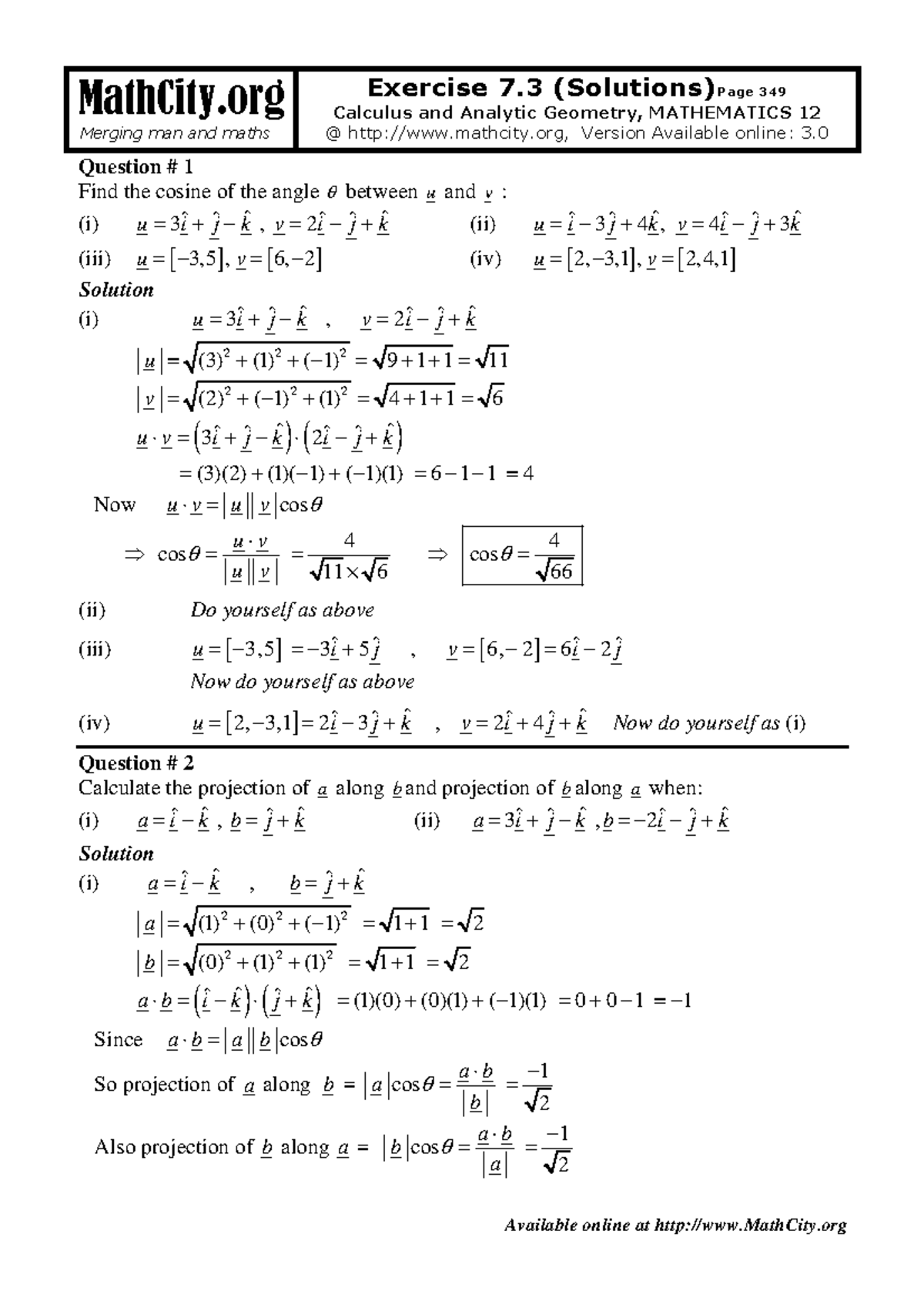 Exercise 7.3 Solutions for Calculus and Analytic Geometry, MATHEMATICS ...