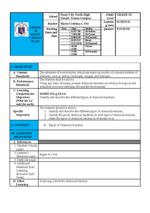 5 Q4 Science - 10 Science Quarter 4 - Module 5 Chemical Reactions ####### Department of ...