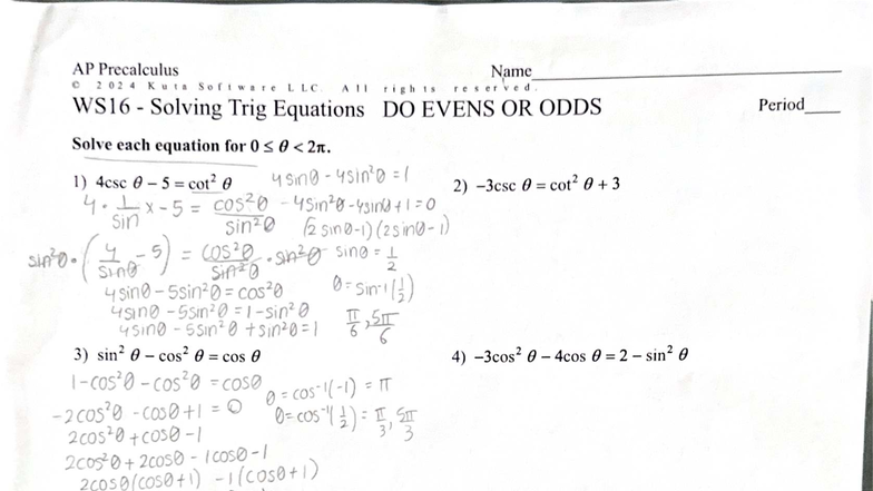 AP Precalculus WS16 - Solving Trig Equations Notes - Studocu
