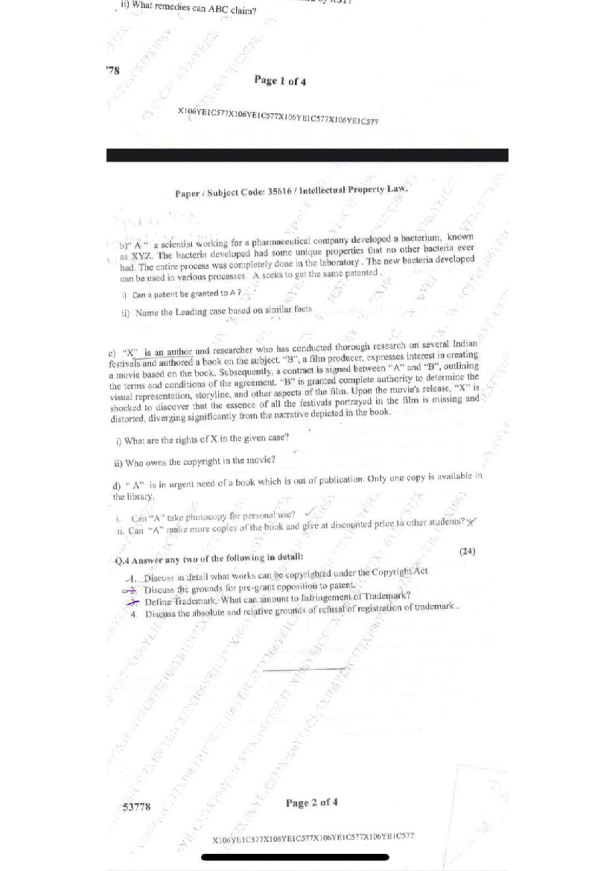 IPR Question Paper: Remedies and Rights in Intellectual Property Law ...