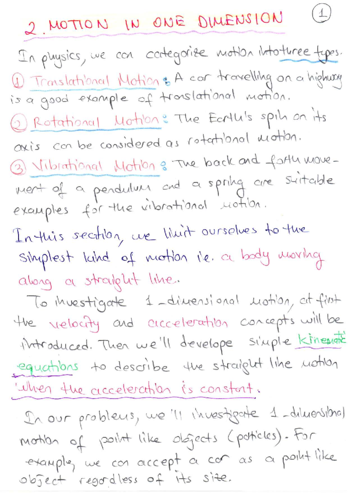 Physics 101: Motion in One Dimension - Key Concepts and Equations - Studocu