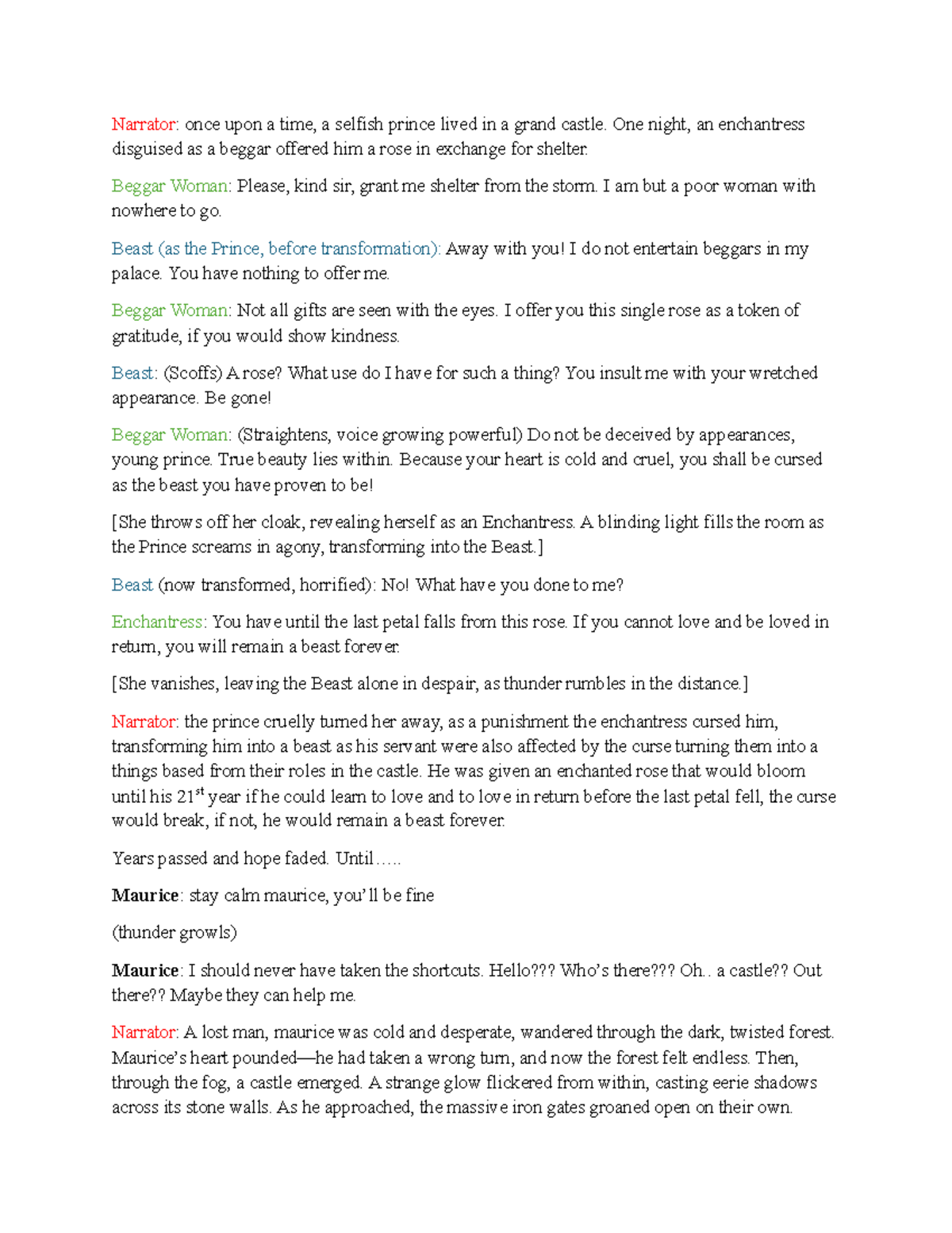 Beauty and the Beast: Grade 11 Script Analysis - Studocu