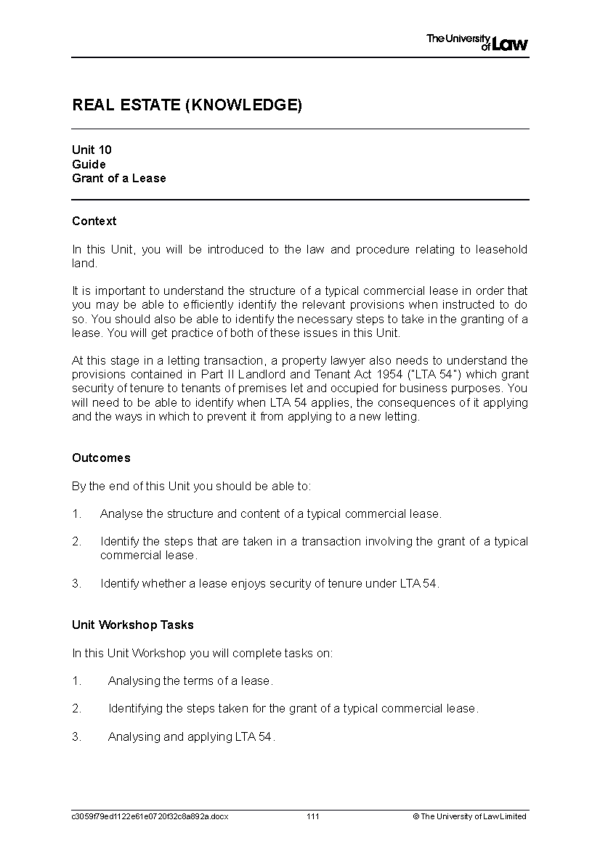 Real Estate WS 10 - Guide to Granting a Commercial Lease - Studocu