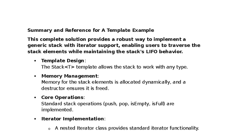 Template Stack Implementation with Iterator Support: Summary ...