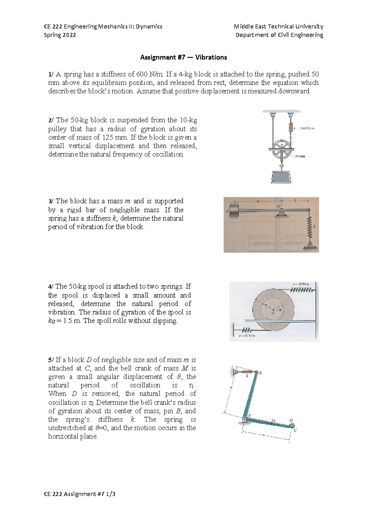 CE 222 Assignment #7 - Vibrations Problem Set - Studocu
