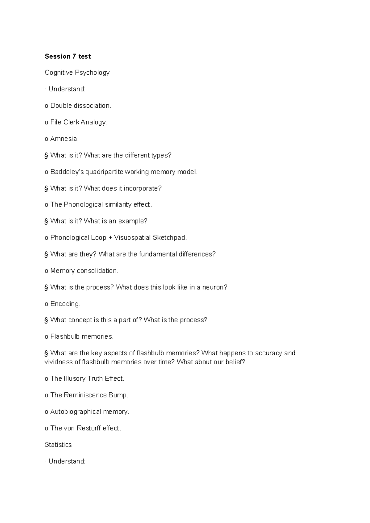 Cognitive Psychology & Stats Session 7 Test Notes (CPSY 101) - Studocu