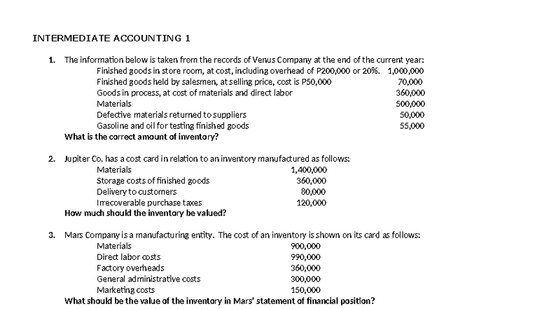 ACCT-003 Intermediate Accounting Inventory Problems and Solutions - Studocu