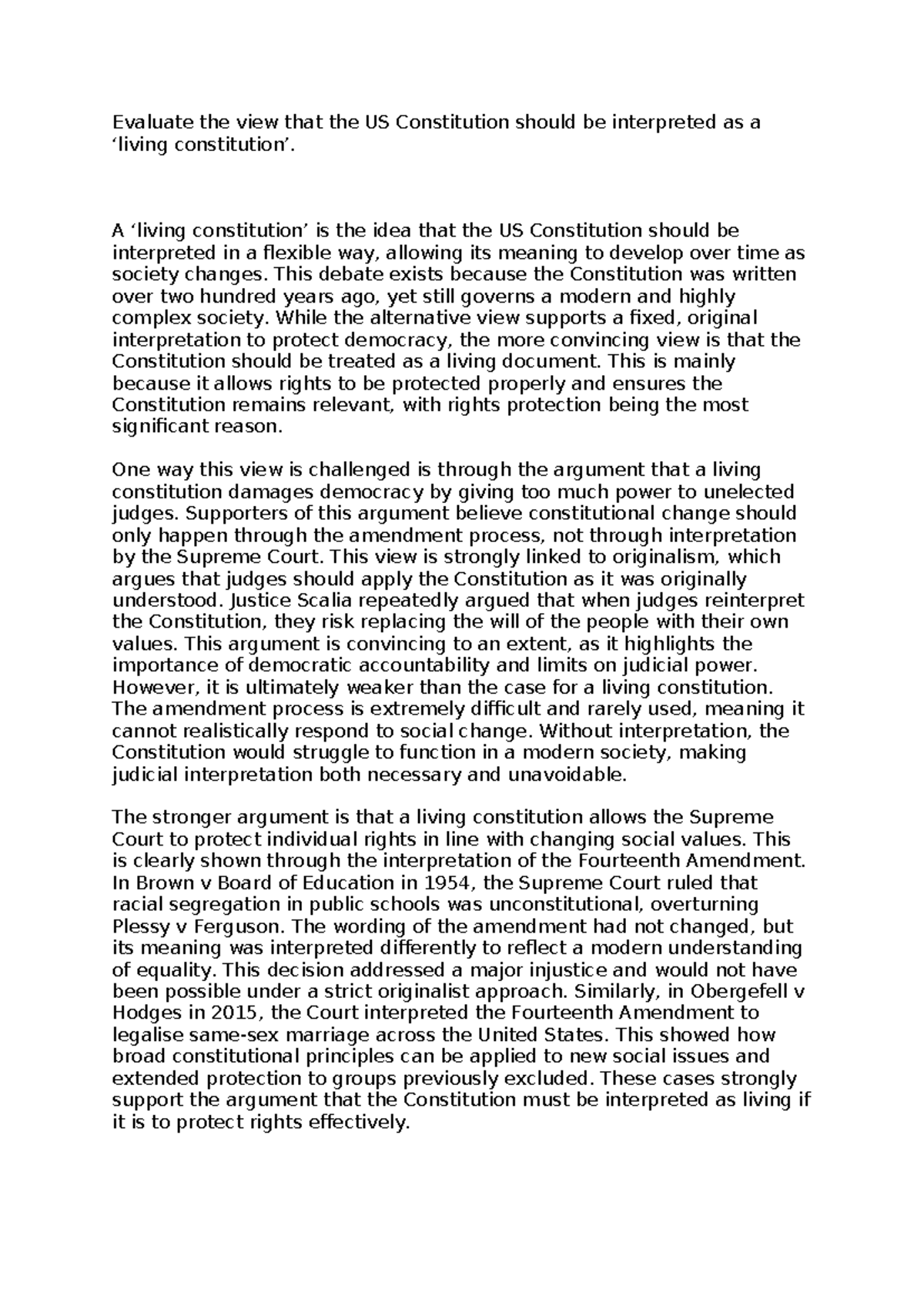US Constitution Essay: The Case for a Living Interpretation - Studocu