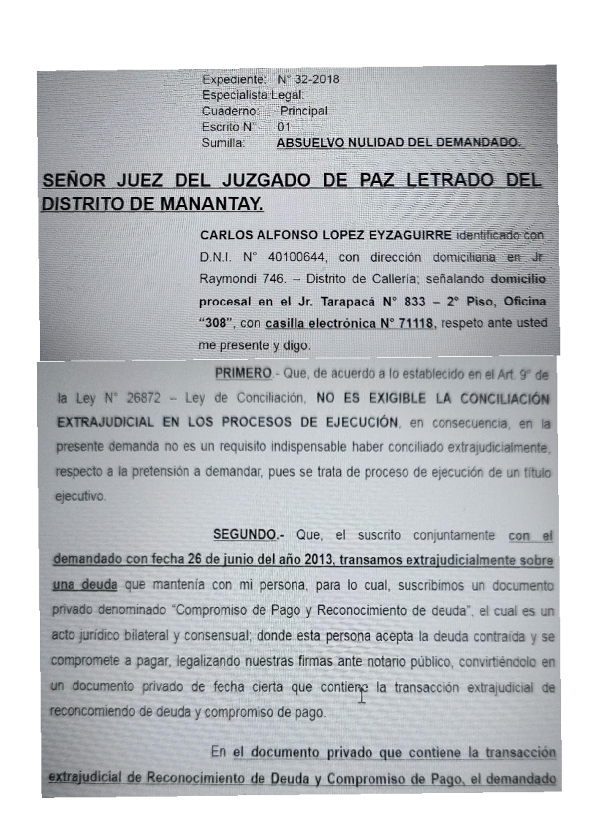 Contesta Demanda Prescripcion Adquisitiva Manaytay - a e ía con mi ...