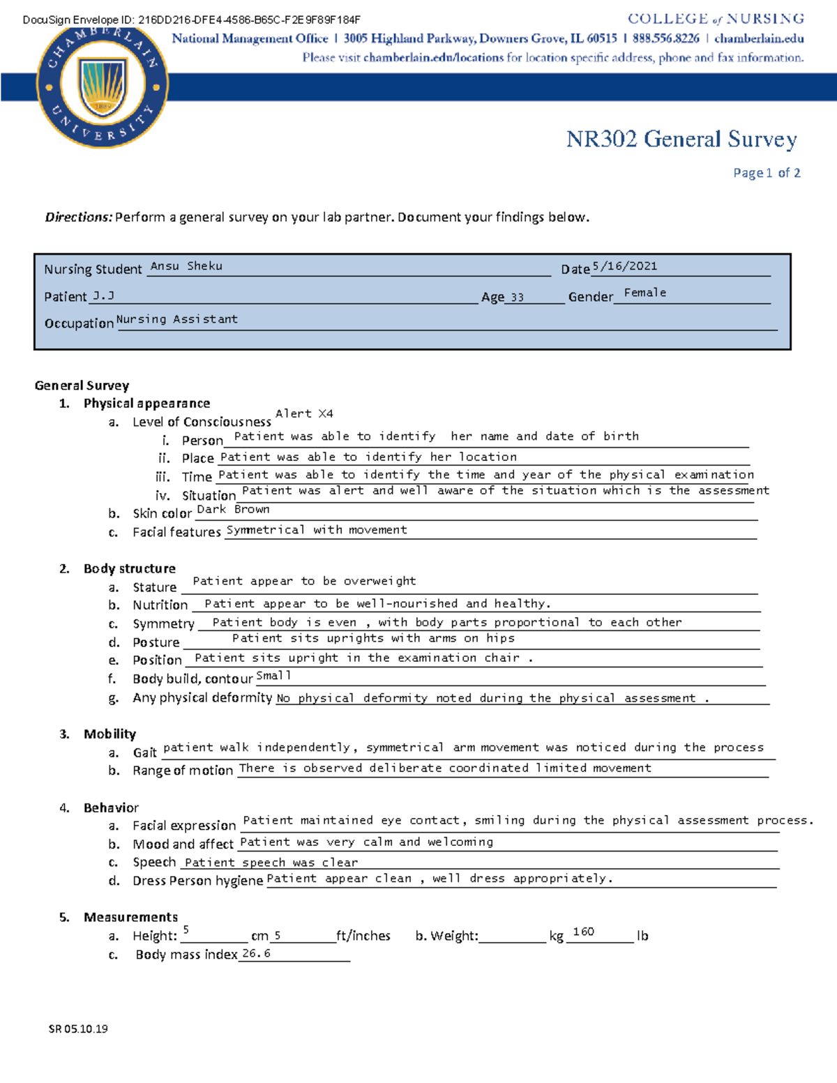 NR302 Week 2 General Survey Assessment and Documentation Guide - Studocu