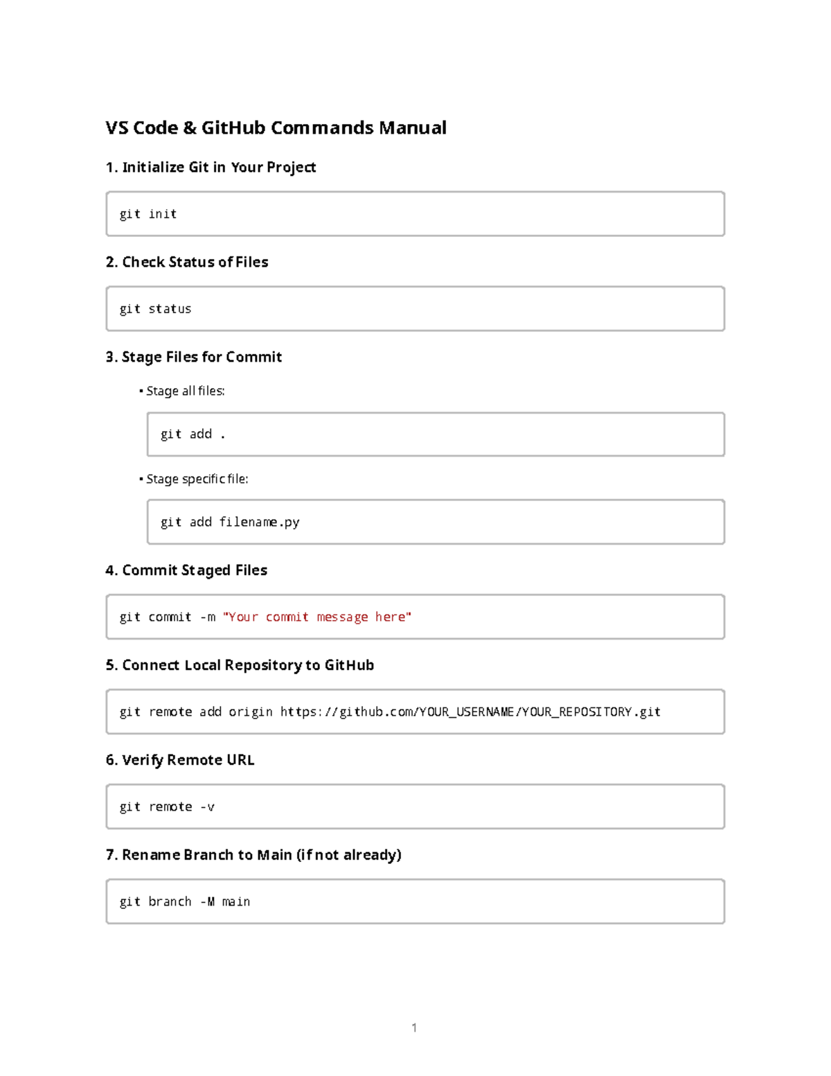 VS Code GitHub Commands Manual: Essential Git Commands Guide - Studocu