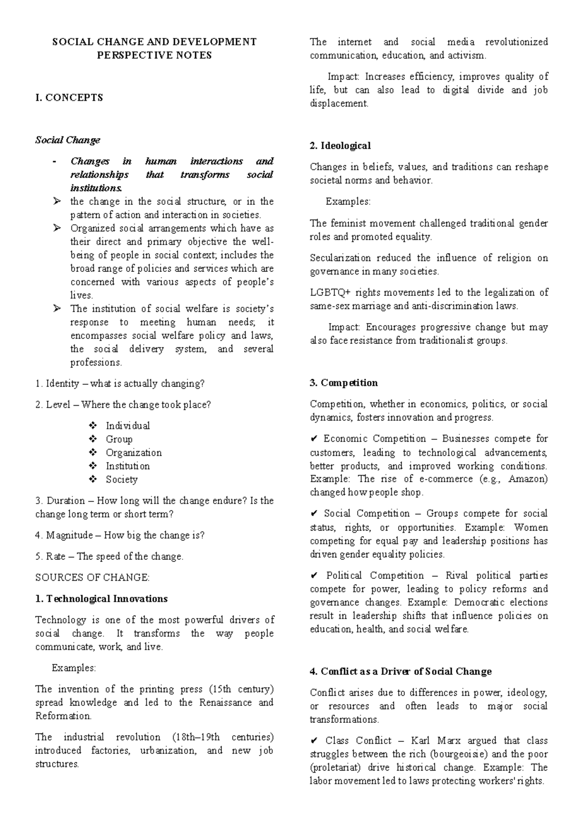 Social Change & Development Perspectives: Comprehensive Notes - Studocu