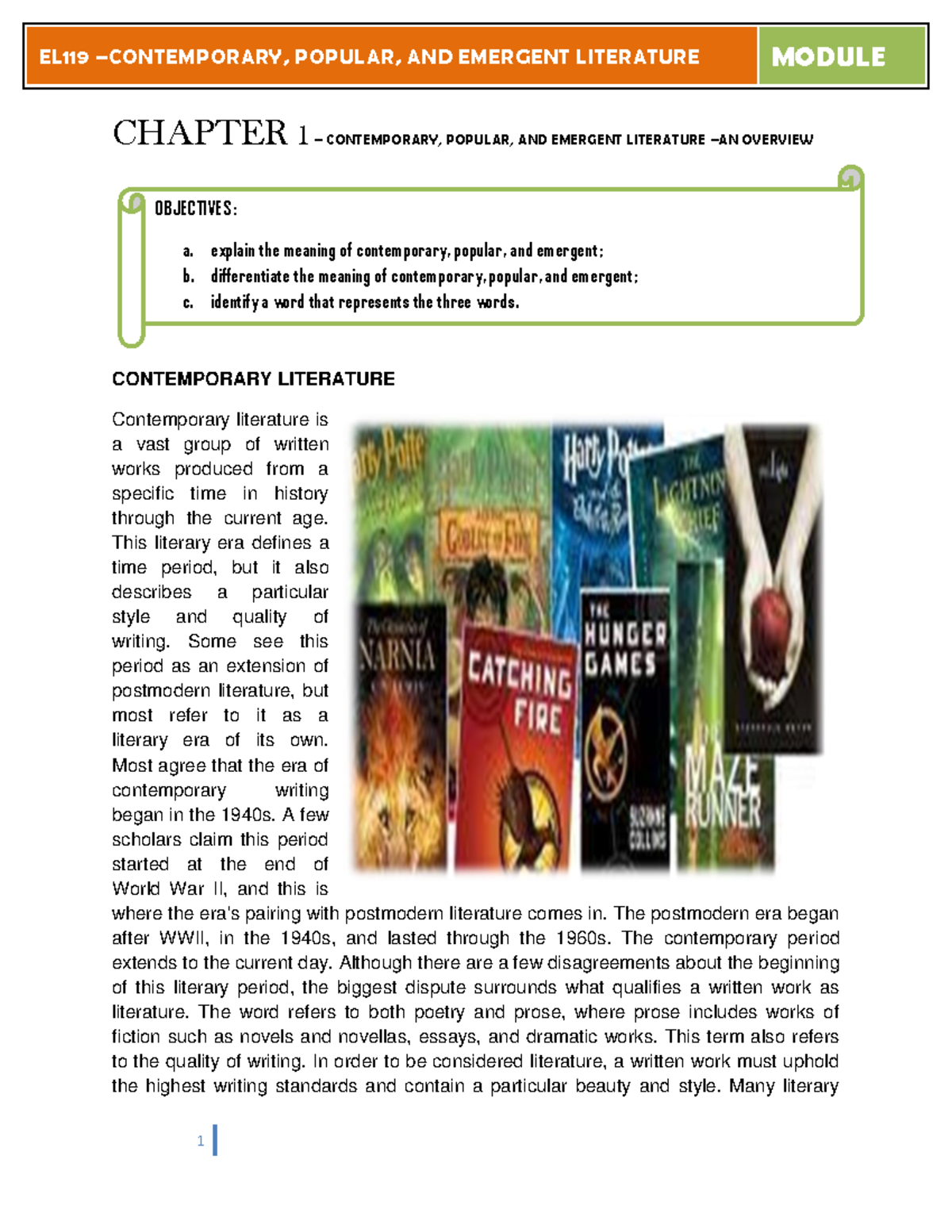 Chapter 1 – Overview of Contemporary, Popular & Emergent Literature ...