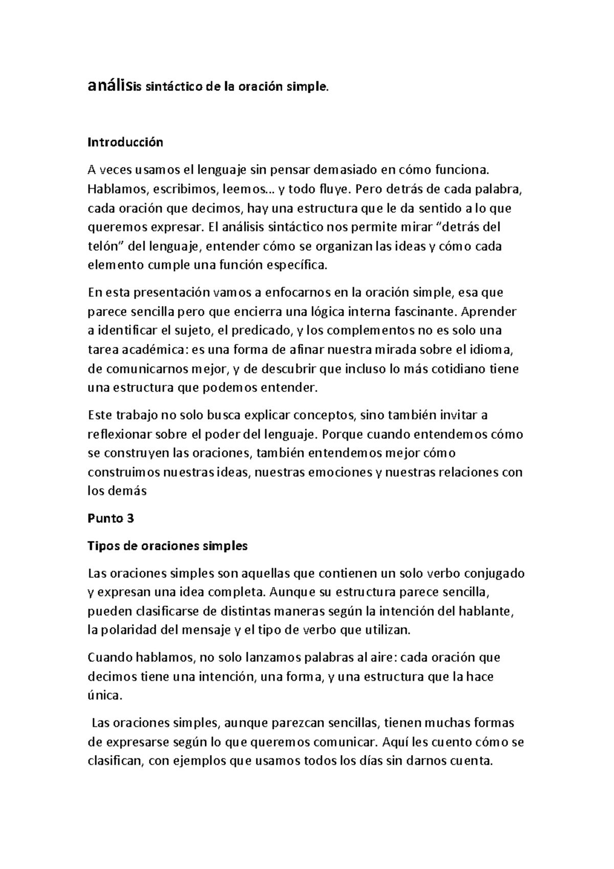 Análisis Sintáctico de la Oración Simple: Estructura y Tipos - Studocu