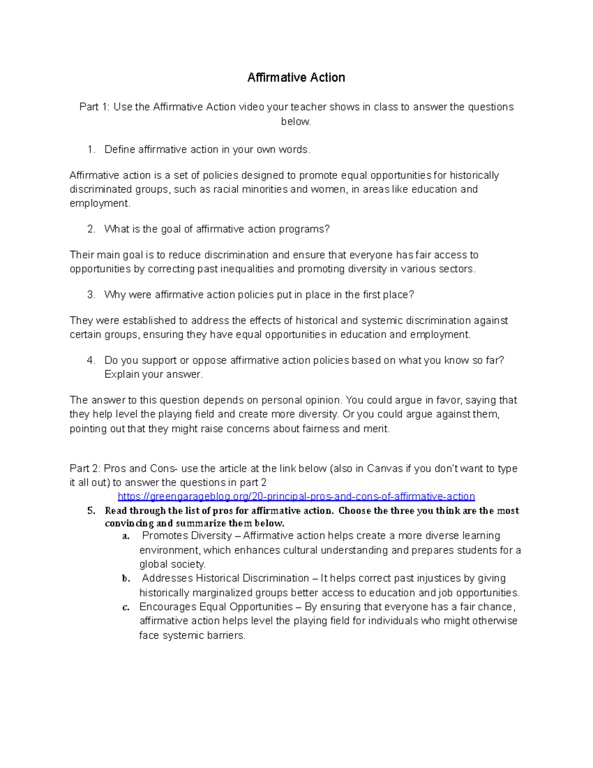Affirmative Action Overview and Analysis - Lesson Notes - Studocu