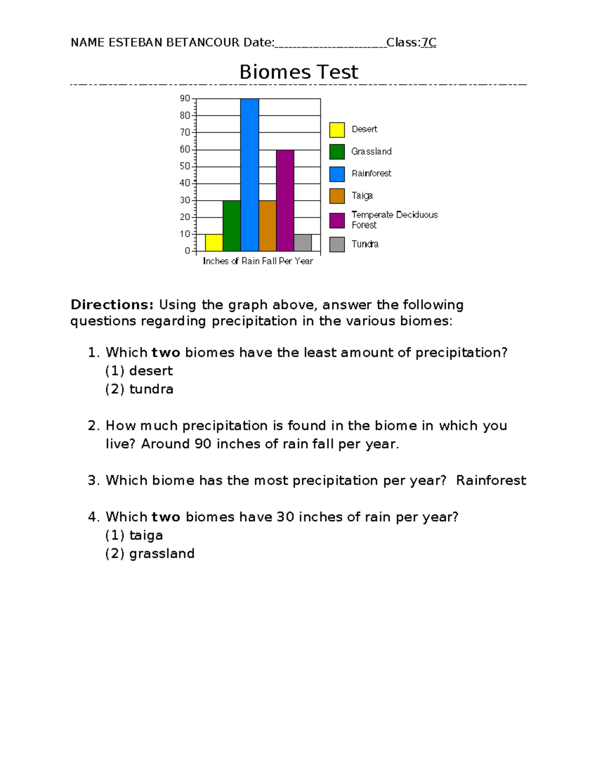 Biomes Test 7C - Precipitation Analysis and Descriptions - Studocu