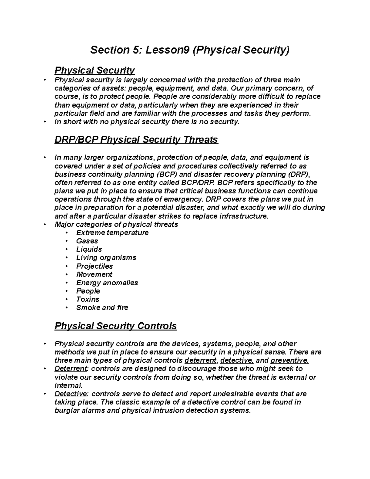 Section 5: Lesson 9 - Physical & Network Security Overview - Studocu